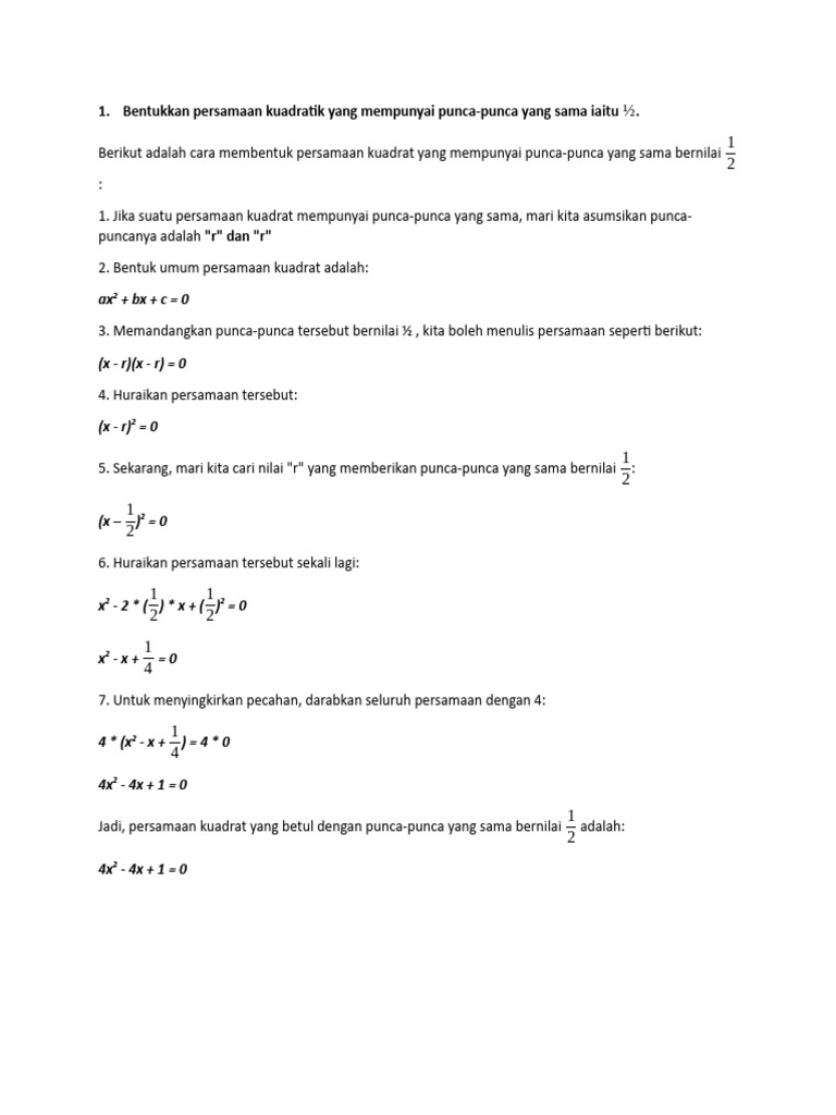 Persamaan Kuadratik: Punca dan Pemalar | PDF