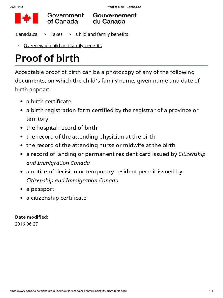 Proof of Birth - Canada - Ca | PDF | Politics | Social Science