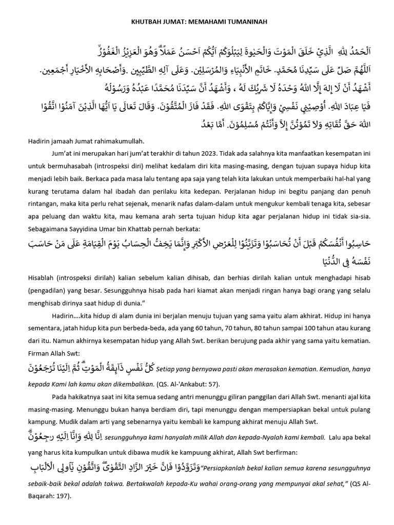KHUTBAH JUMAT Muhasabah diri | PDF KHUTBAH JUMAT Muhasabah diri | PDF