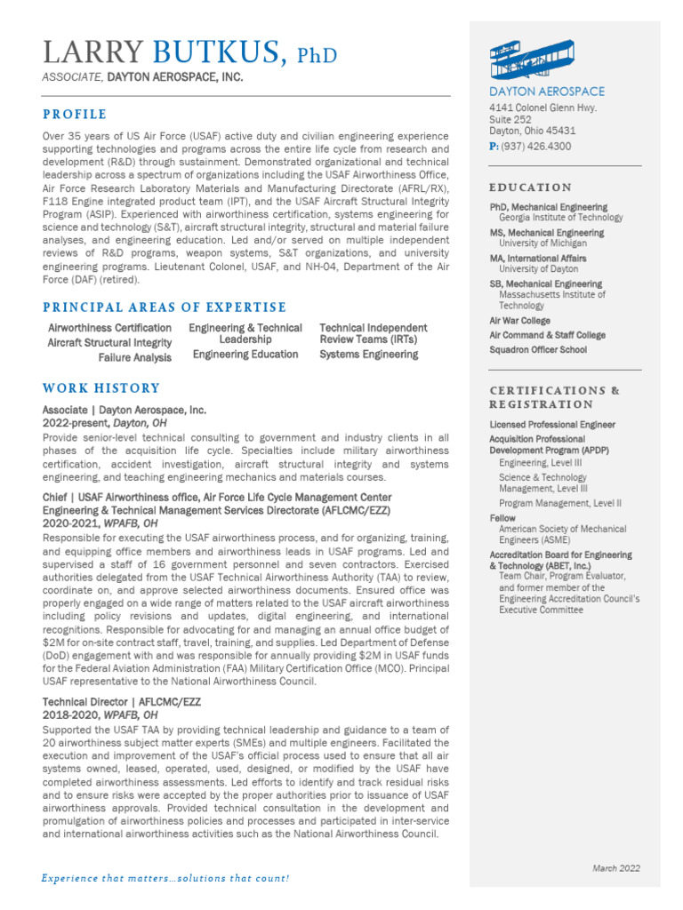 Butkus Larry 03 22 | PDF | United States Air Force | Engineering