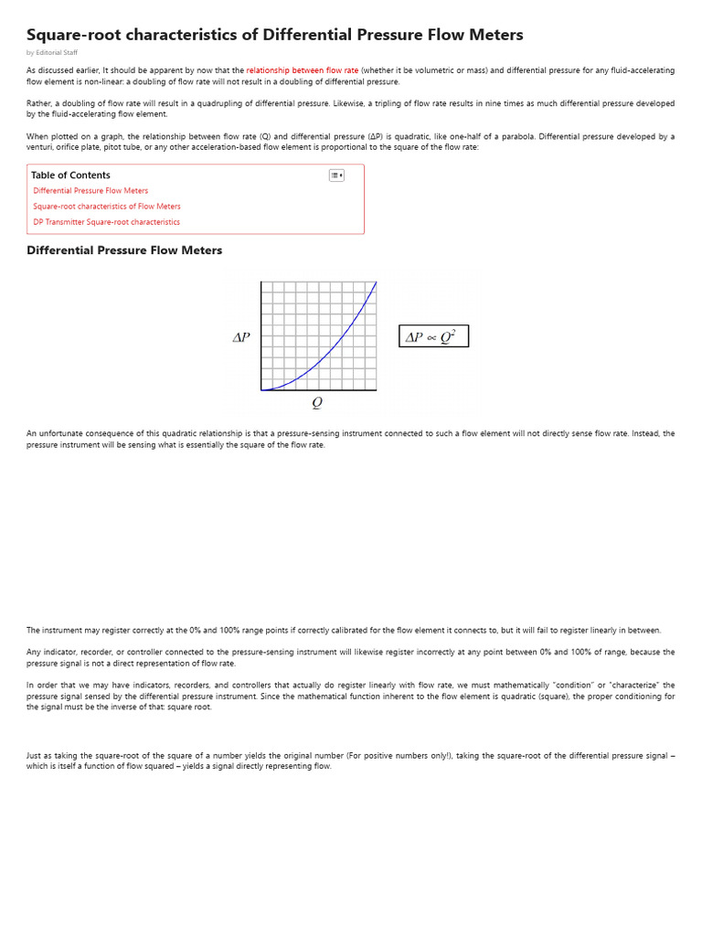 Square-Root Characteristics of Differential Pressure Flow Meters ...