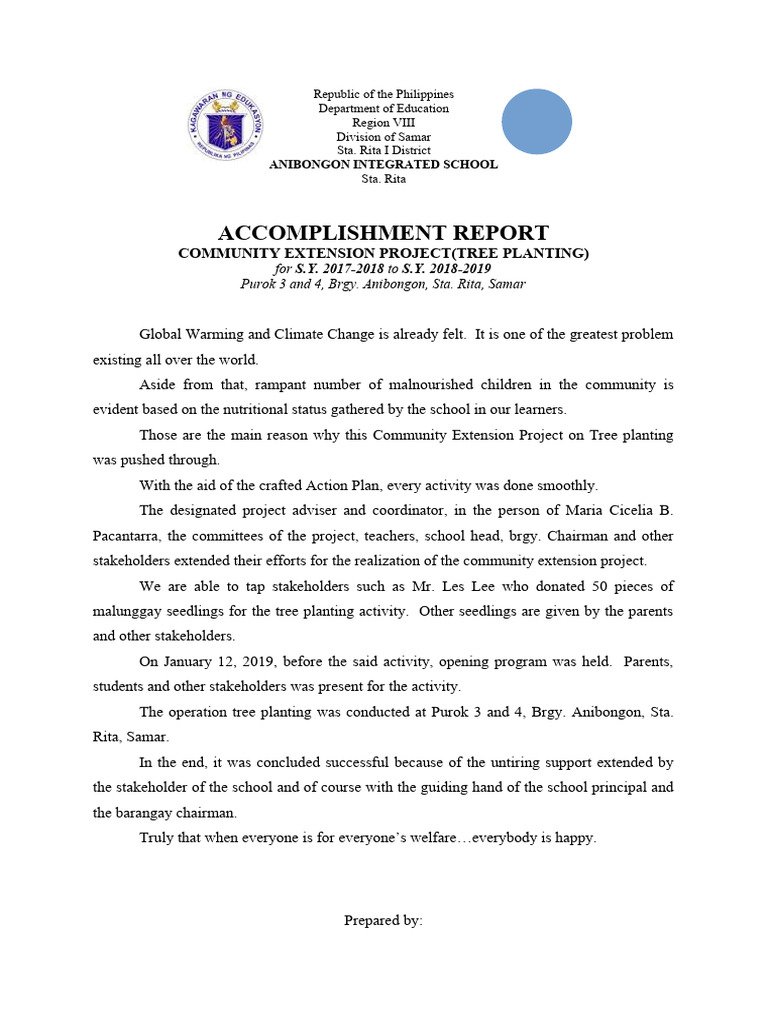 Tree Planting Accomplishment Report | PDF | Technology & Engineering