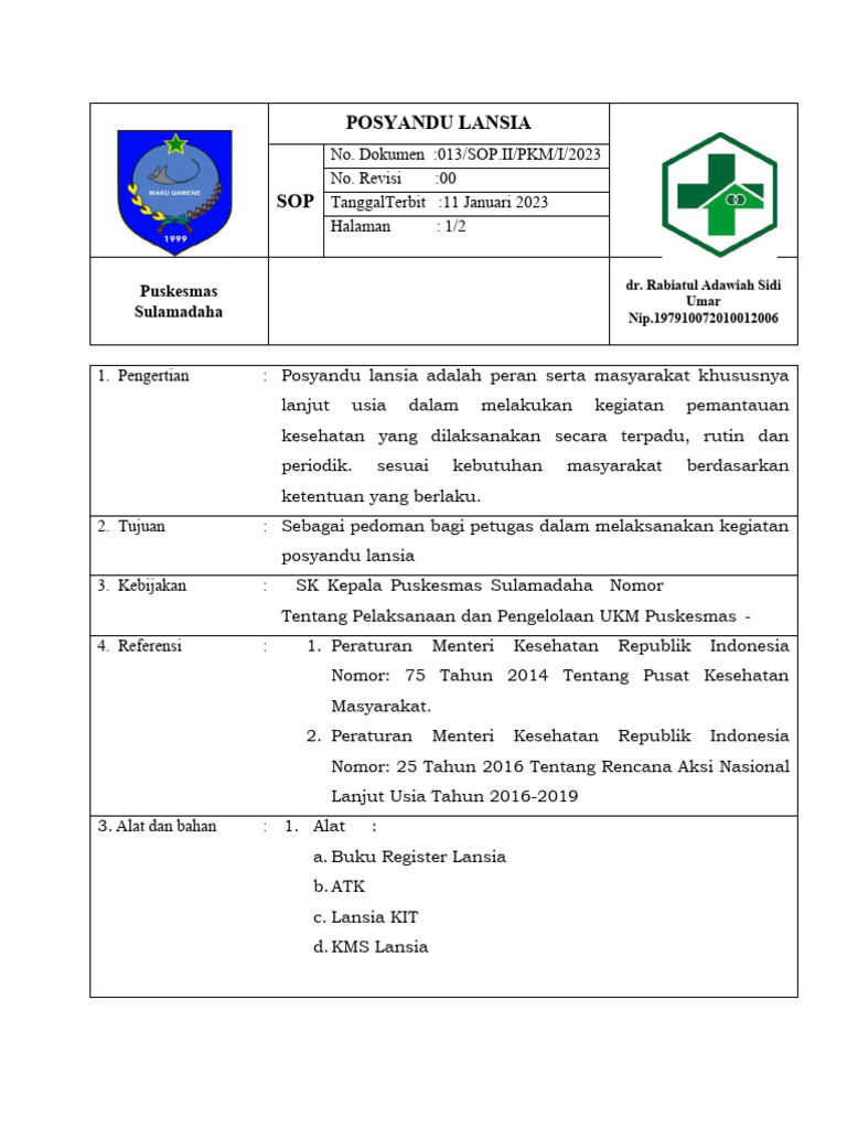 Sop Lansia 2023) | PDF