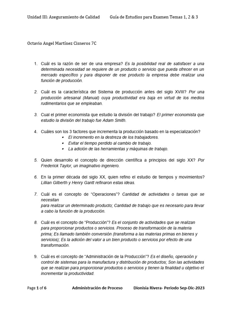 Guía de Estudio: Aseguramiento de Calidad | PDF | Lean Manufacturing | Business