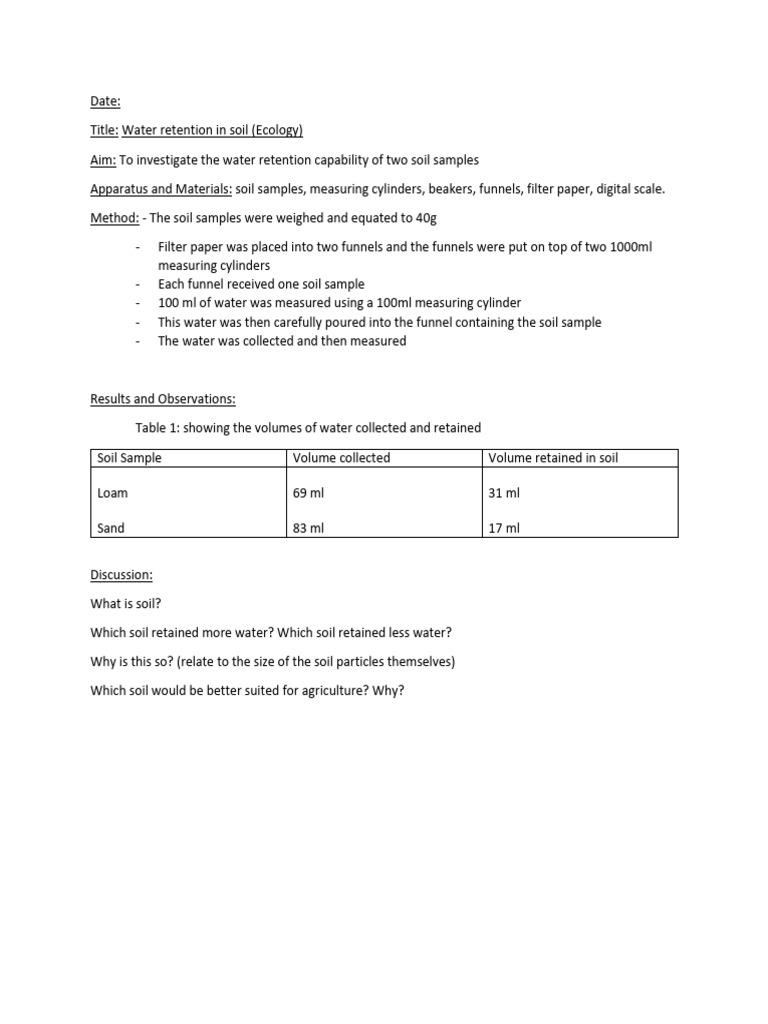 Soil Water Retention Experiment Results | PDF