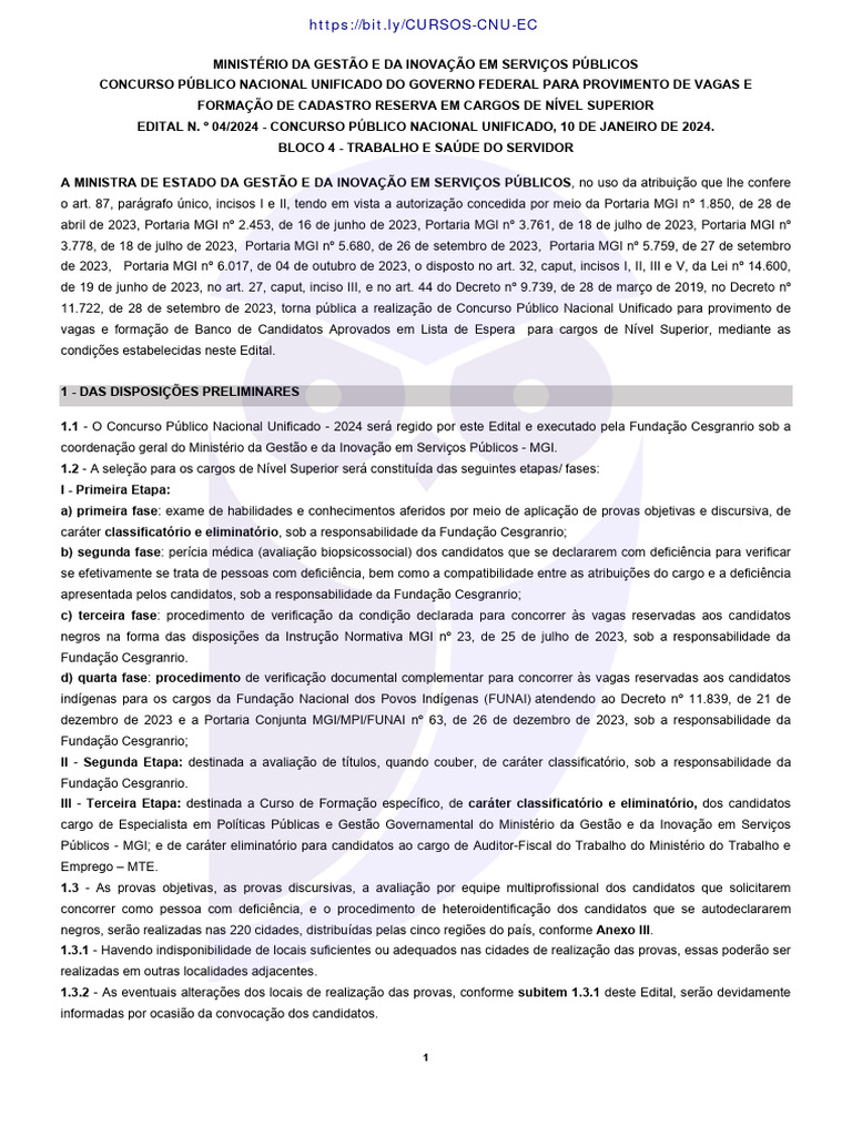 Edital CNU - Bloco 4 | PDF