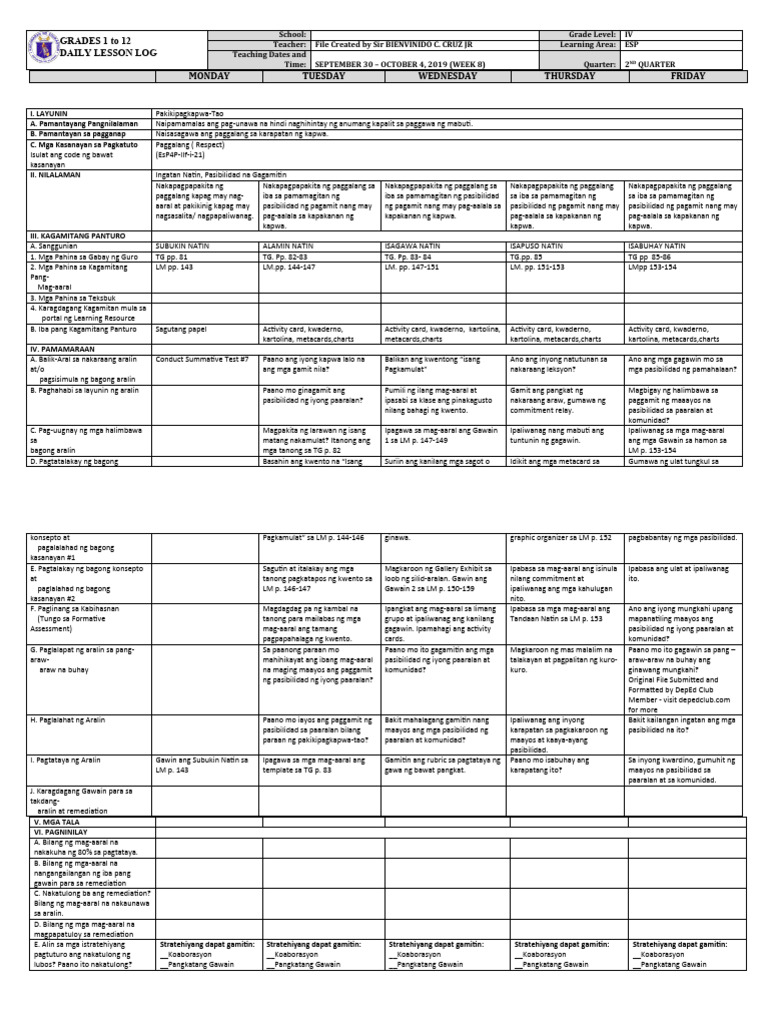 DLL - Esp 4 - Q2 - W8 | PDF