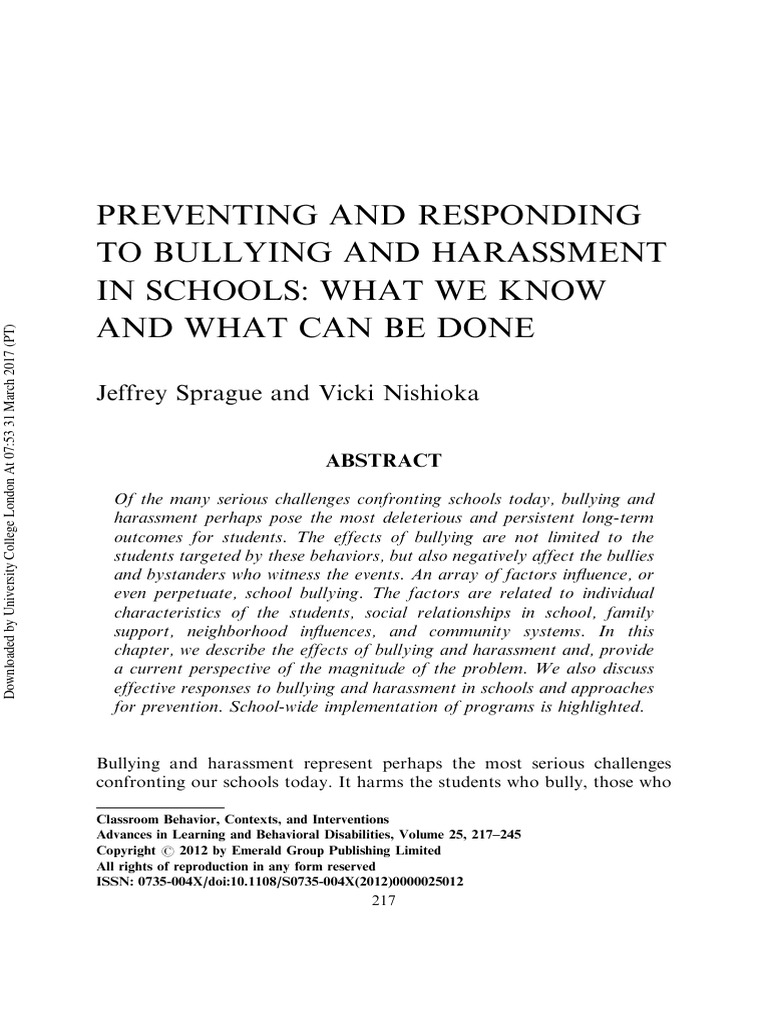 Preventing and Responding To Bullying and Harassment in Schools | PDF ...