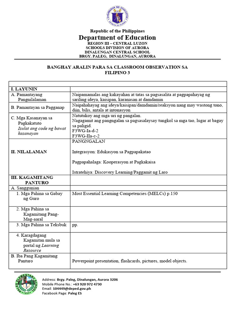 Co Lesson Plan Filipino 3 | PDF