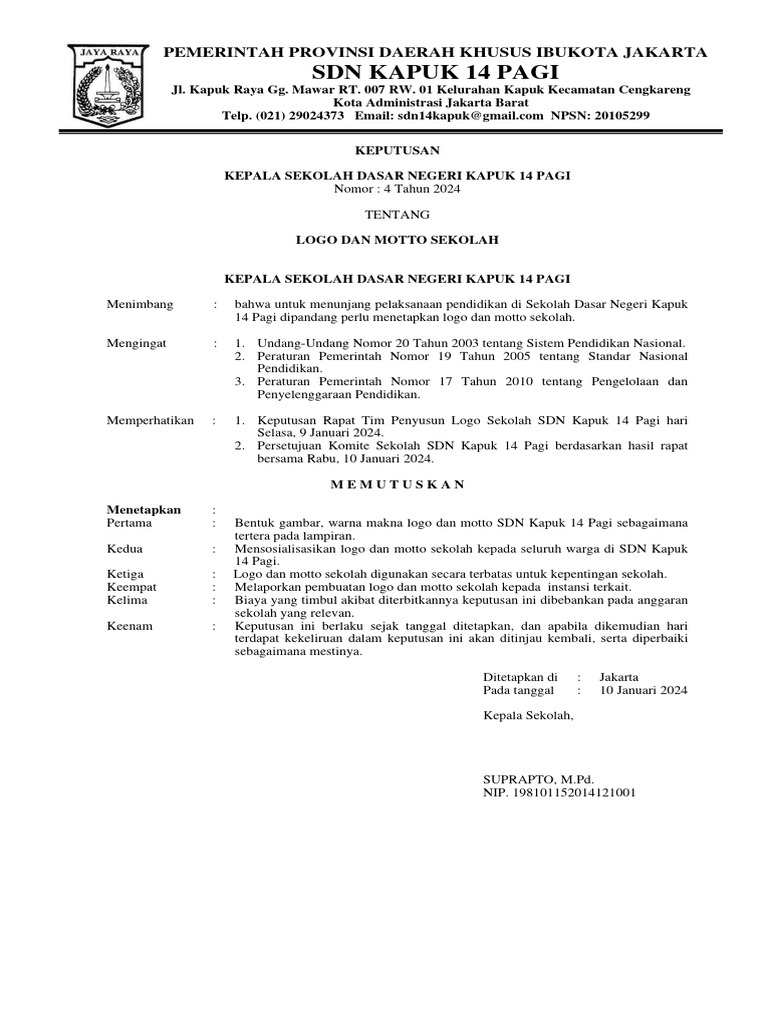 Logo dan Motto SDN Kapuk 14 Pagi | PDF