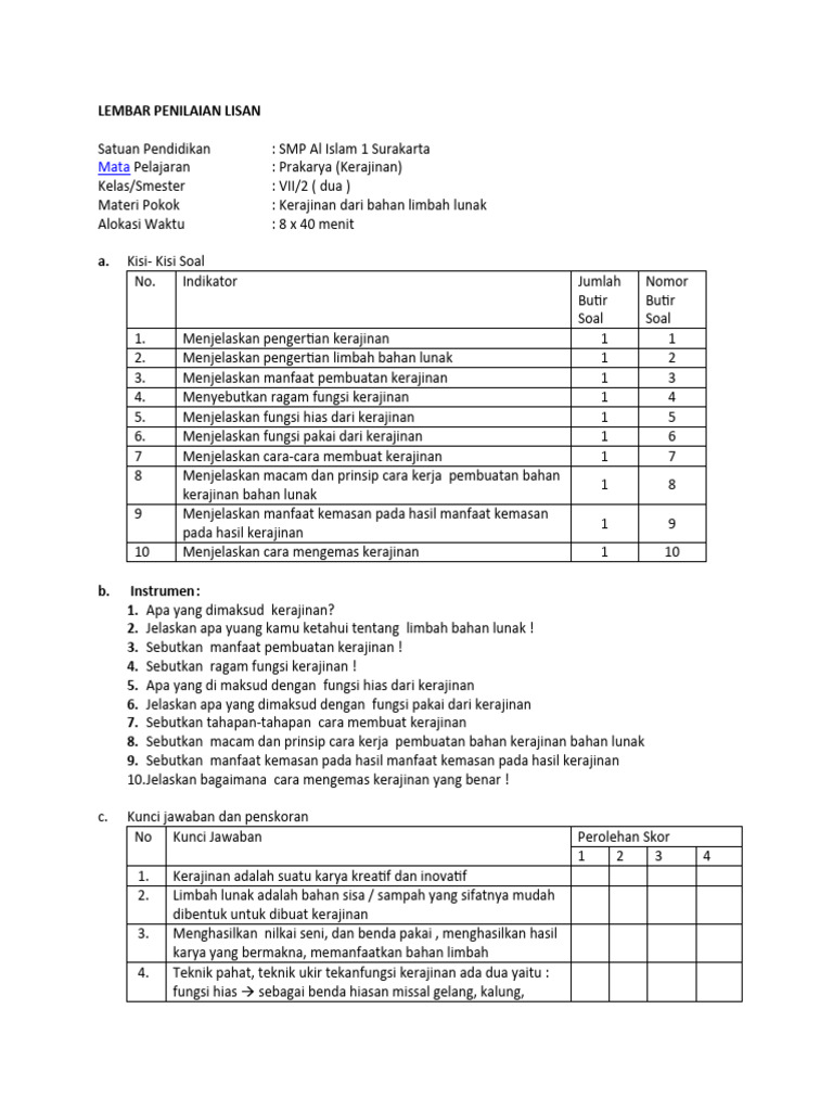 Lembar Penilaian Lisan | PDF