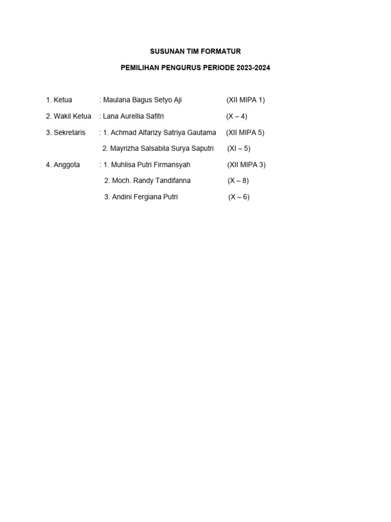 Susunan Tim Formatur 31 Pdf