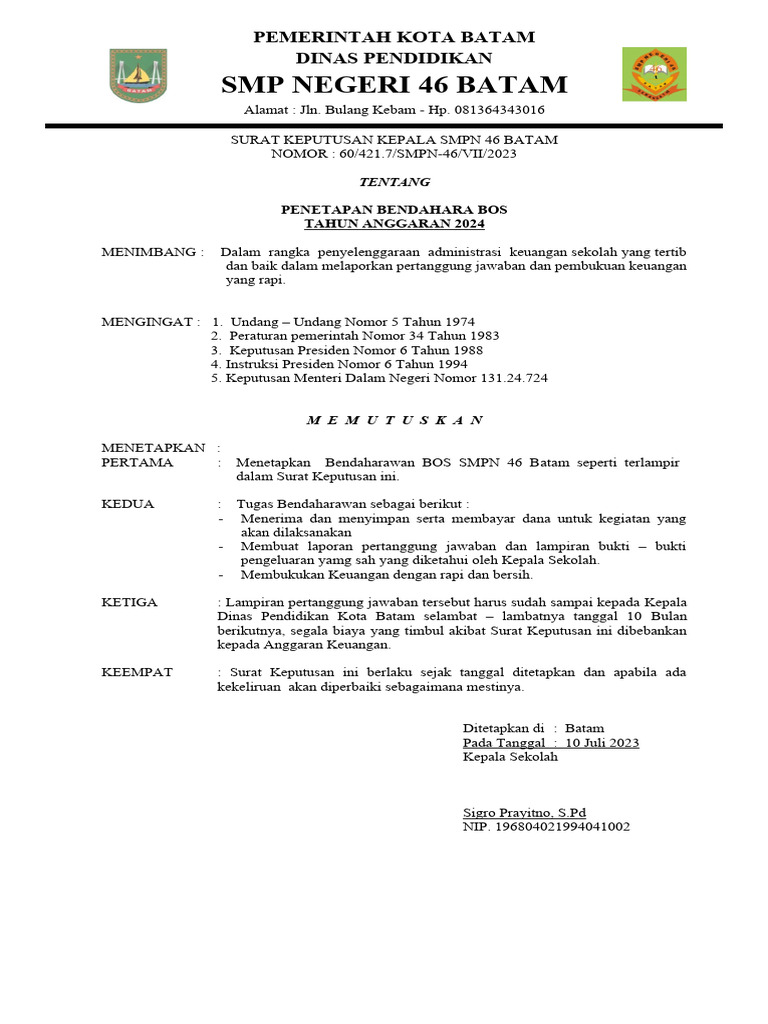 SK Bendahara Bos.2024 | PDF