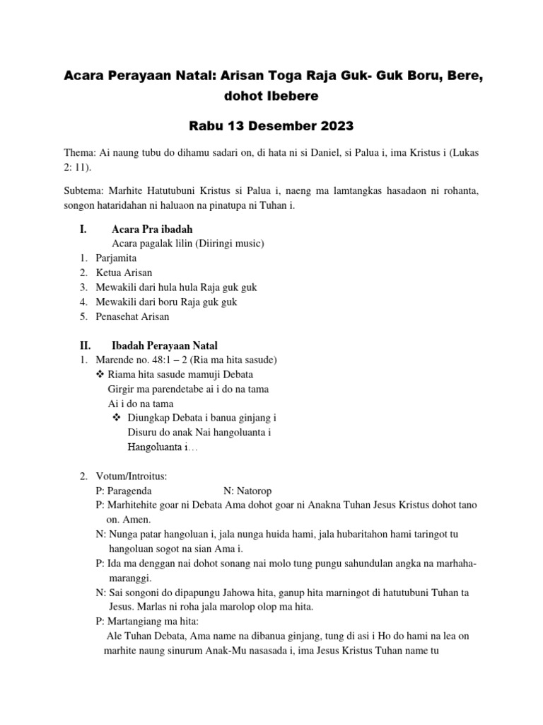 Tertib Acara Natal Batak | PDF