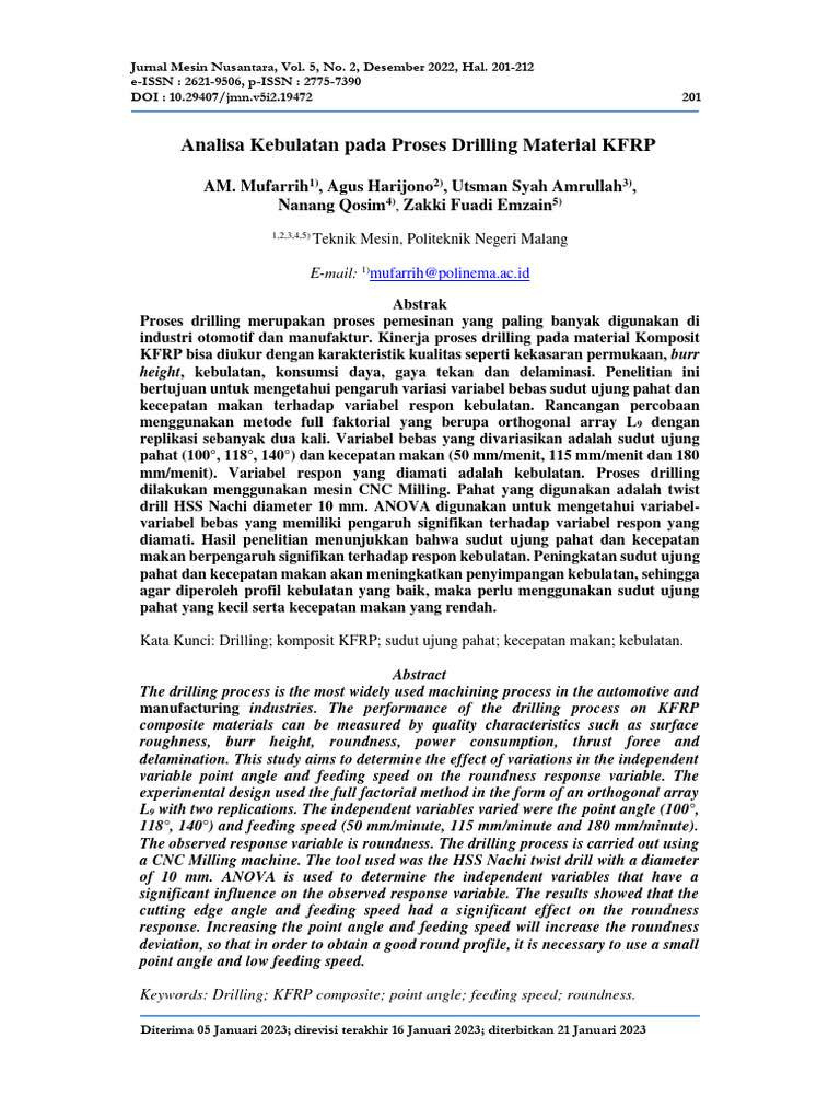 Analisa Kebulatan Pada Proses Drilling Material KF | PDF