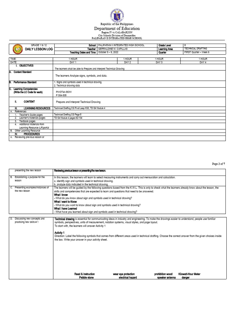 DLL-TLE-TD8-Week 6 | PDF | Technical Drawing | Learning