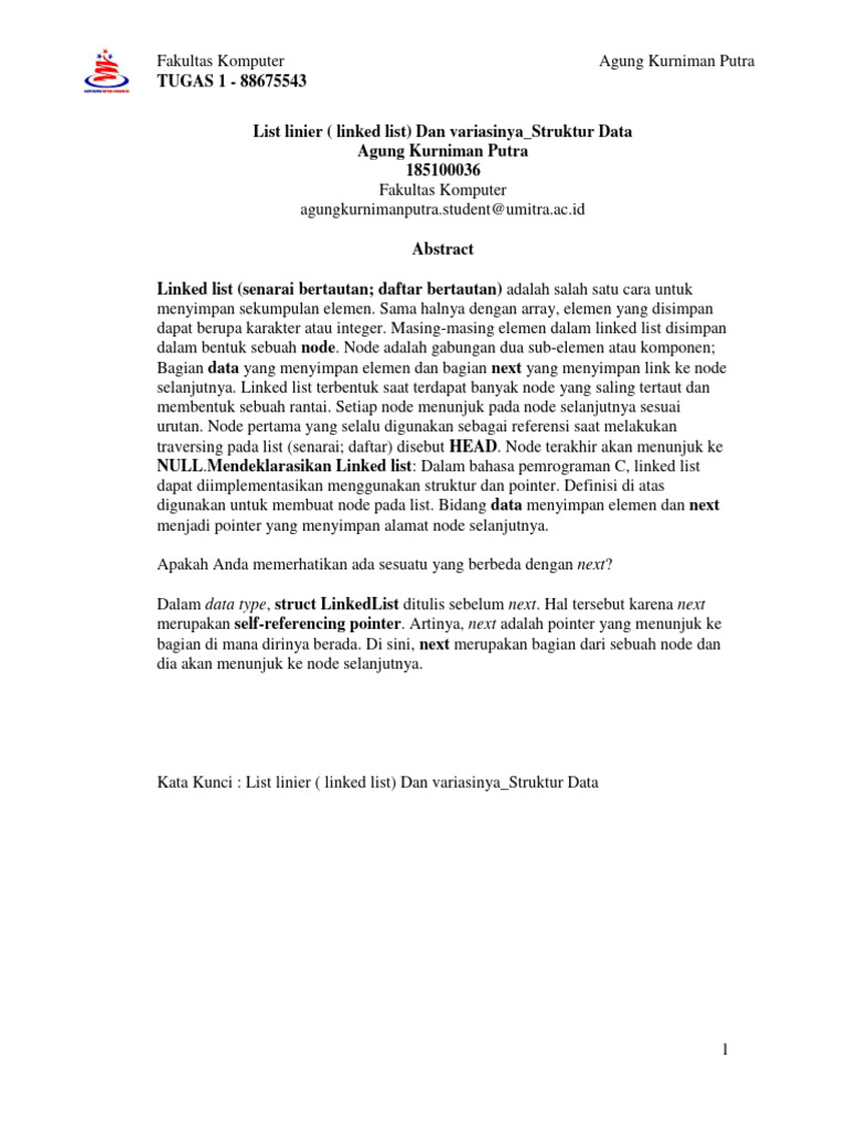 Struktur Data List Linier (Linked List) Dan Variasinya | PDF | Sains ...
