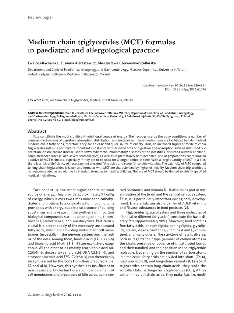 Medium Chain Triglycerides (MCT) Formulas | PDF | Fat | Fatty Acid