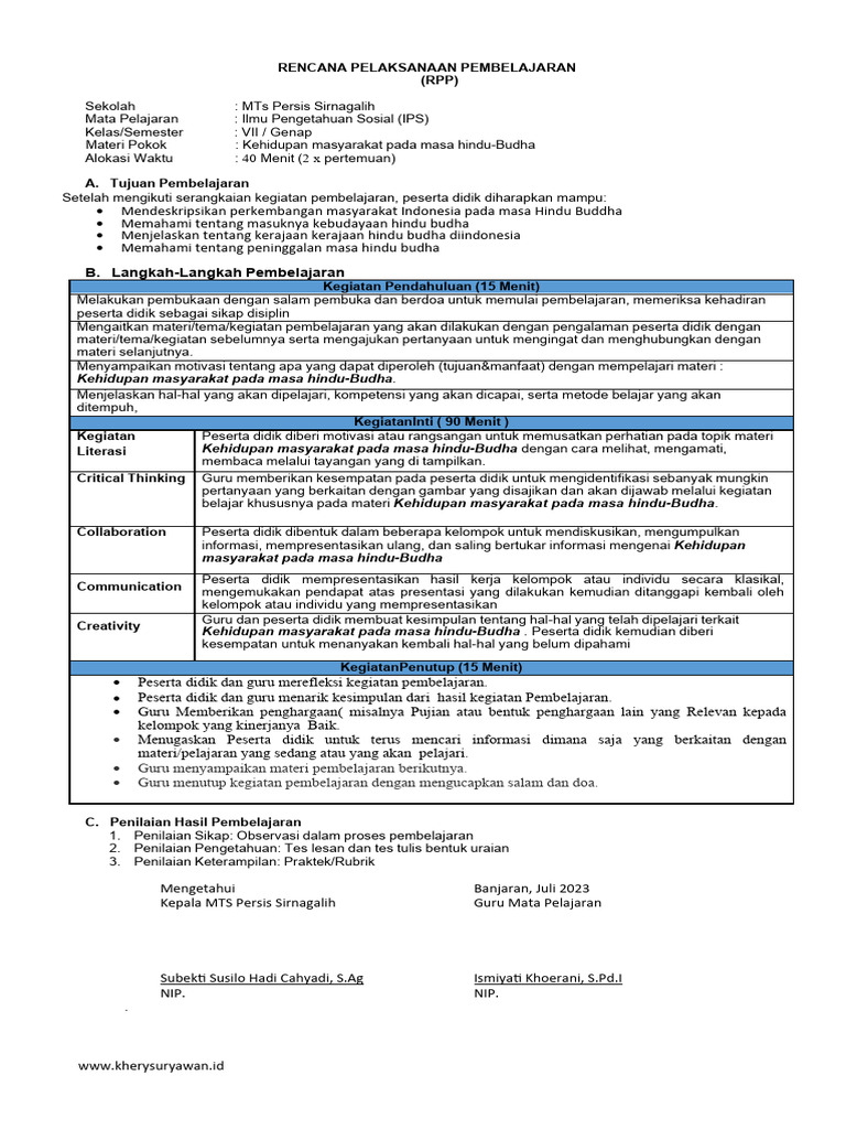 11 RPP 1 Lembar IPS Kls 7 Semester 2 - WWW - Kherysuryawan.id | PDF | Karier & Perkembangan ...