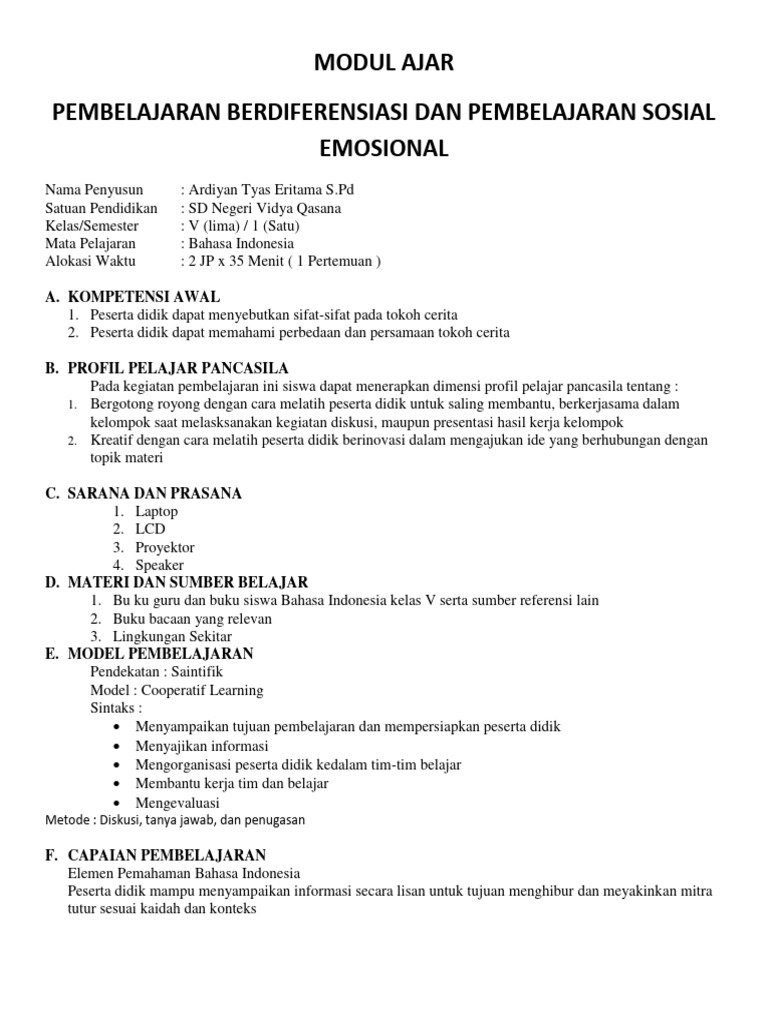 Modul Ajar Pembelajaran Berdiferensiasi Dan Pse | PDF