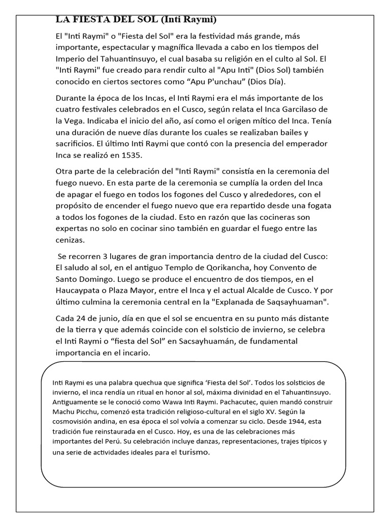 Inti Raymi: Fiesta del Sol en Cusco | PDF | Imperio Inca