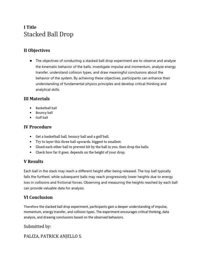 Stacked Ball Drop Experiment Analysis | PDF