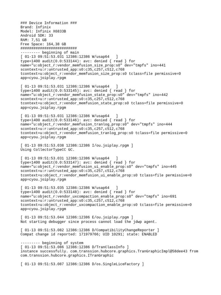 Log-2024 01 13 09 51 | PDF | Android (Operating System) | Software Engineering