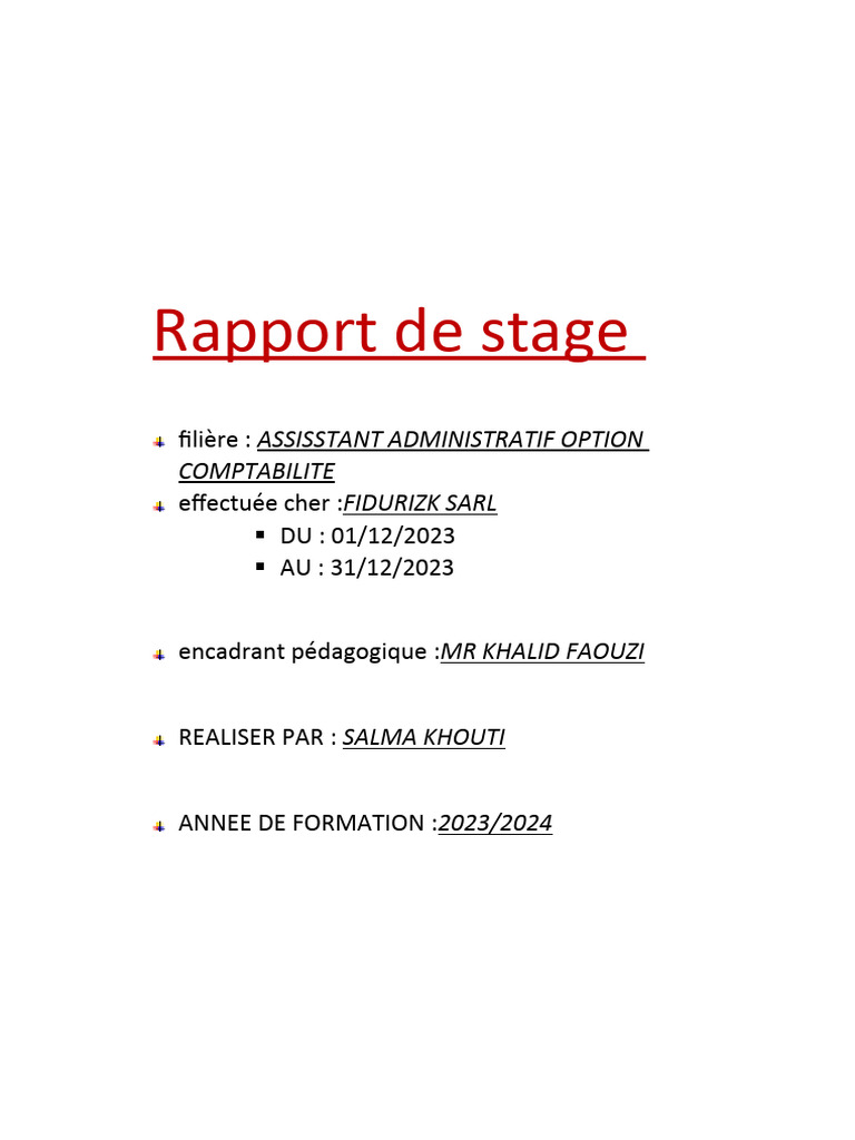 Rapport de Stage | PDF | Comptabilité | Business