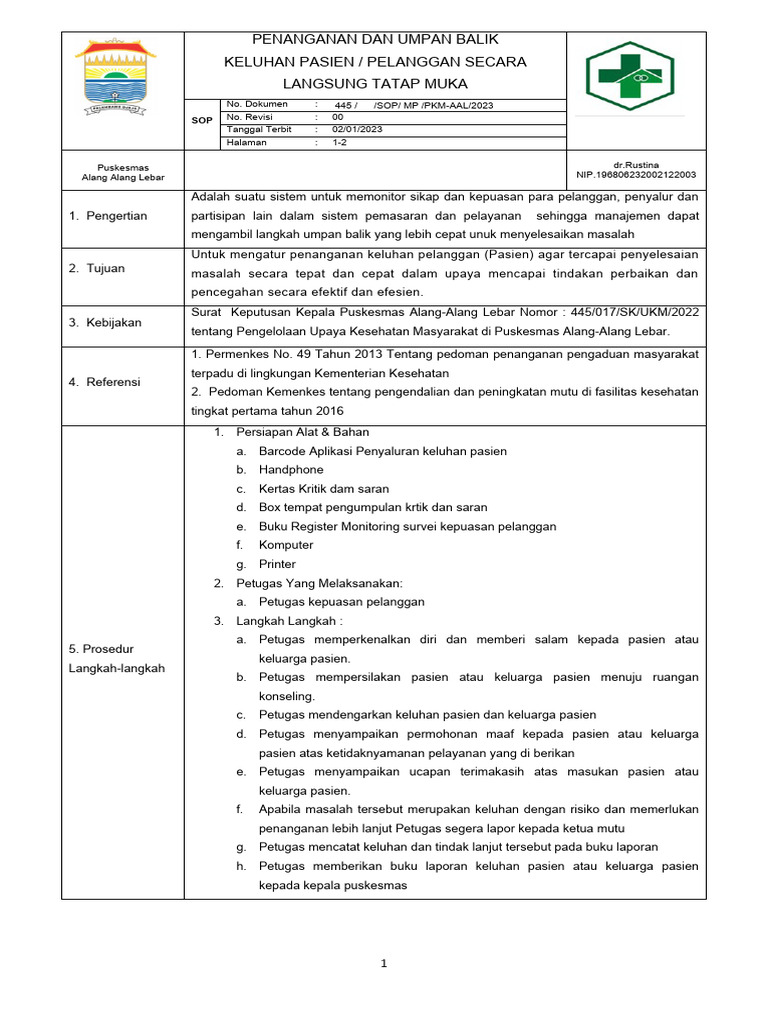 Sop Penilaian Kepuasan Pelanggan | PDF | Bisnis | Pengelolaan Keuangan & Uang
