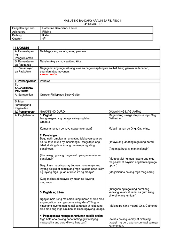 Lesson Plan Filipino 3 | PDF