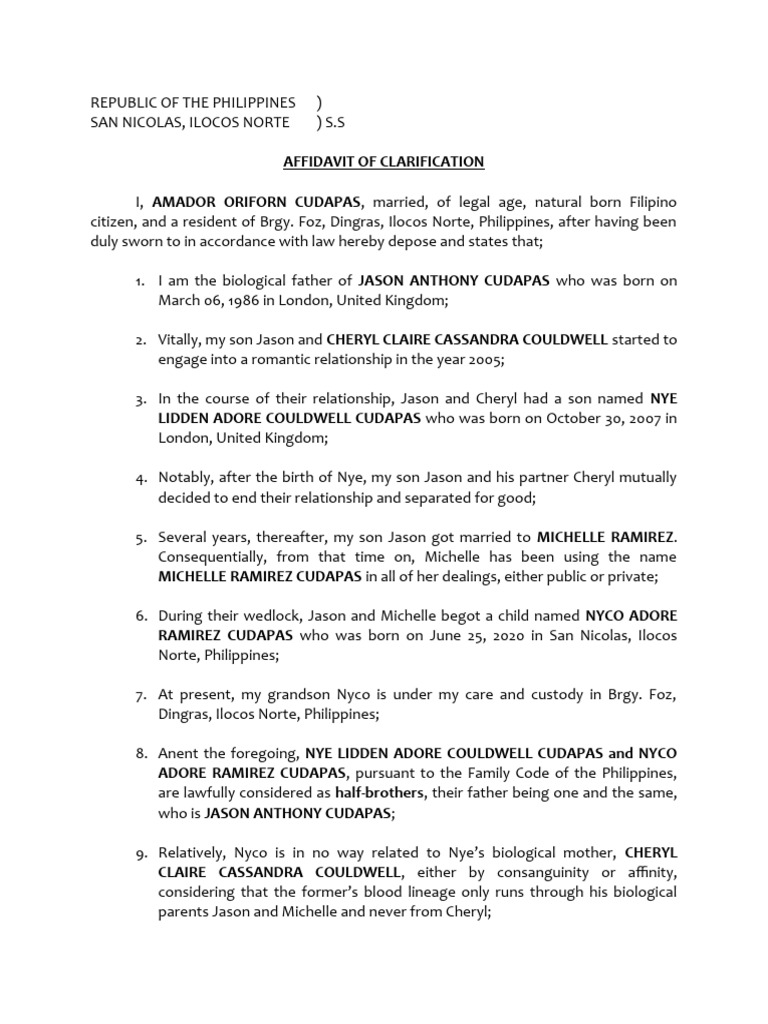 Affidavit of Clarification | PDF | Affidavit | Living Arrangements