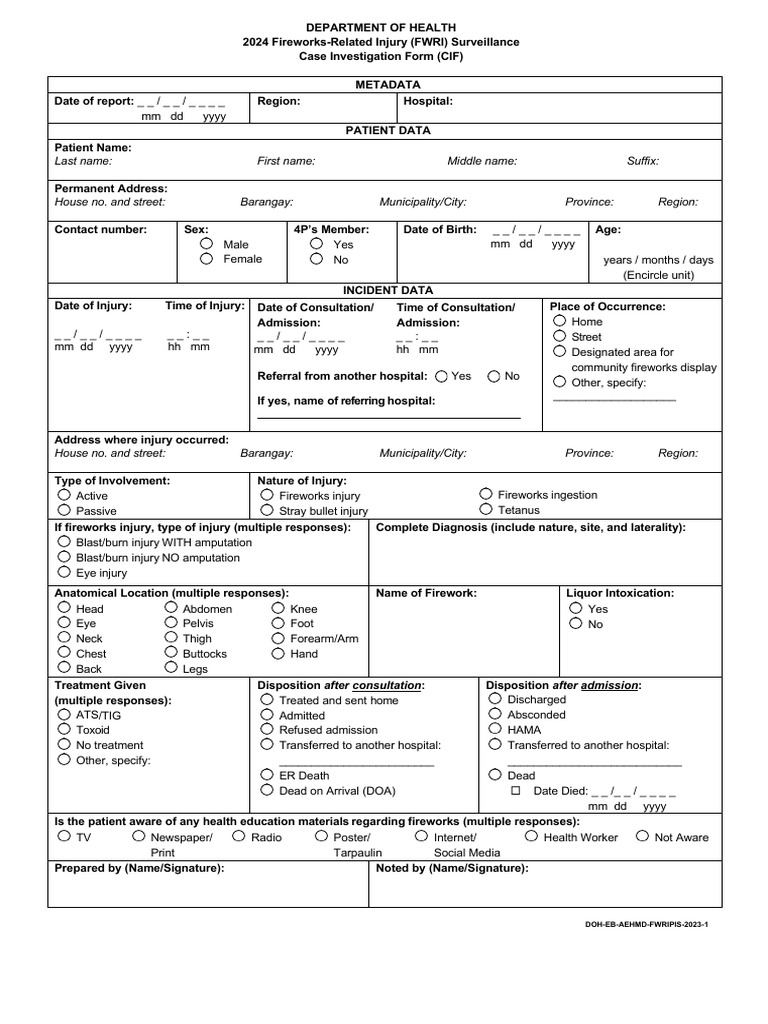 FWRI 2023 CIF v2 | PDF | Injury | Patient