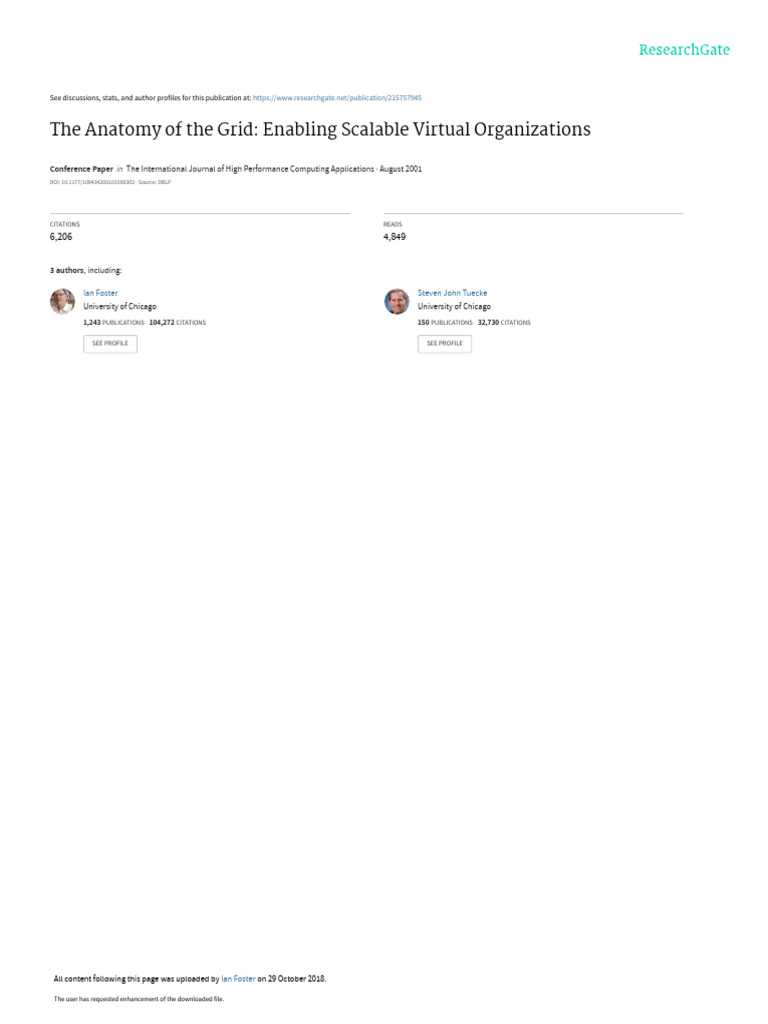 (2001) The Anatomy of The Grid Enabling Scalable Virtual Organizations ...