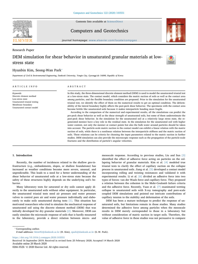 DEM Simulation For Shear Behavior in Unsaturated Granul - 2020 ...