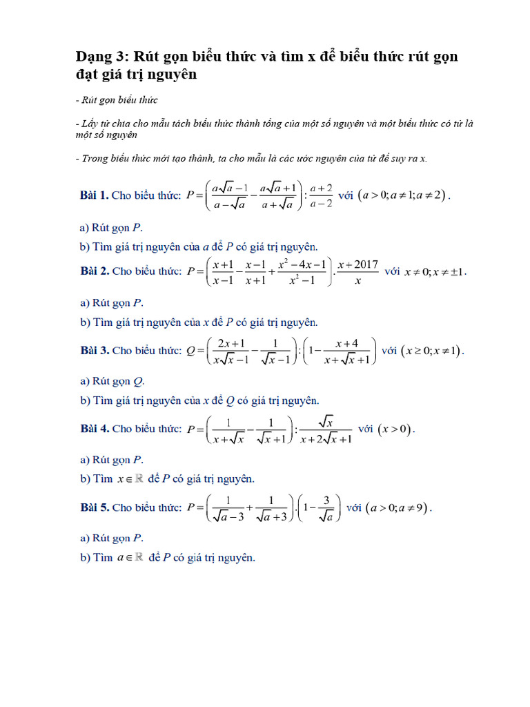 Bai Tap Rut Gon Bieu Thuc Lop 9 Theo Tung Dang | PDF