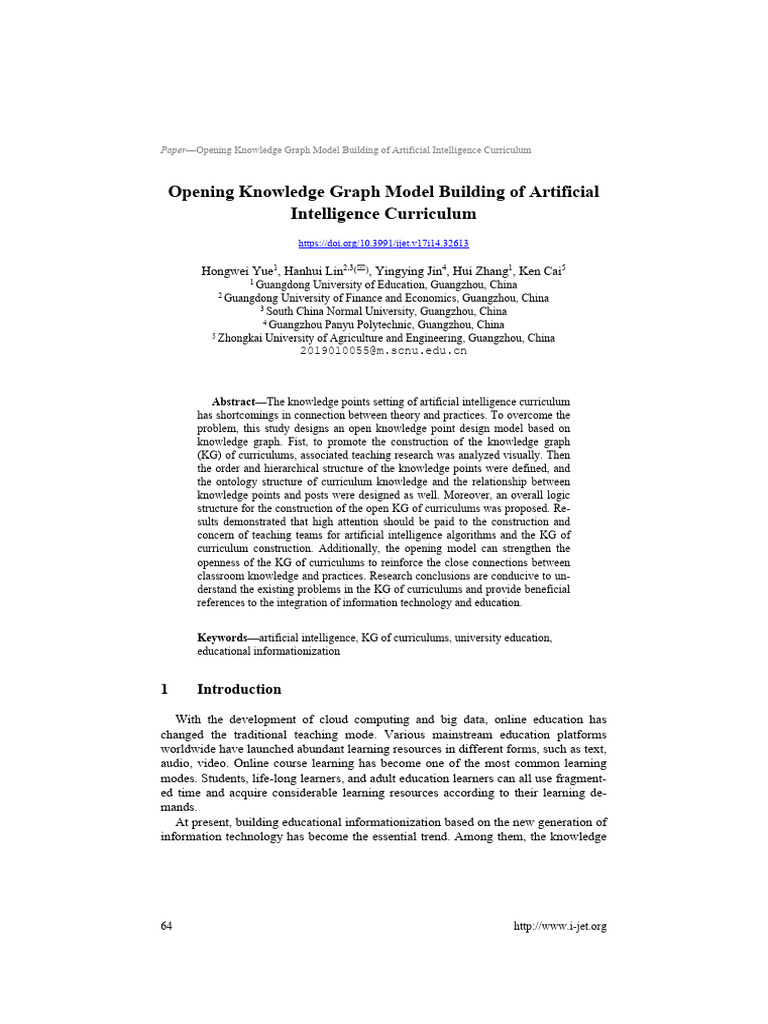 Opening Knowledge Graph Model Building of Artificial Intelligence Curriculum | PDF | Conceptual ...