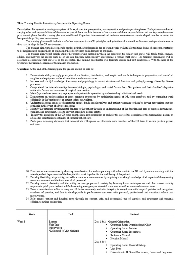 OR Nurse Training Program Guide | PDF | Surgery | Operating Theater