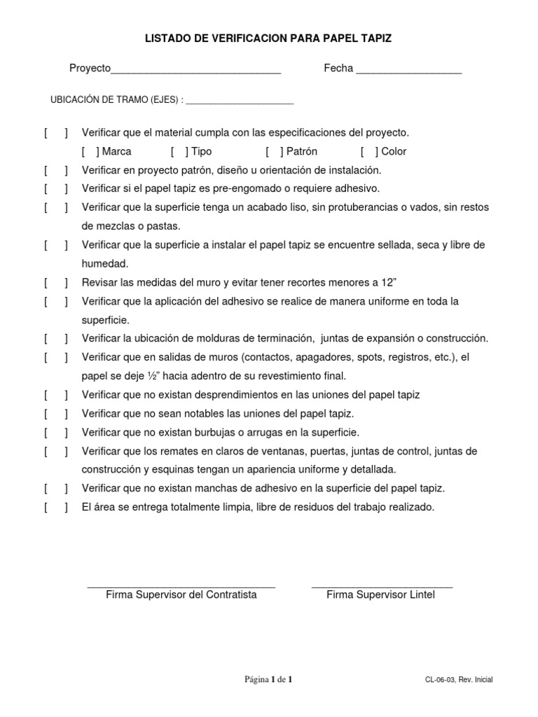Check List Papel Tapiz | PDF