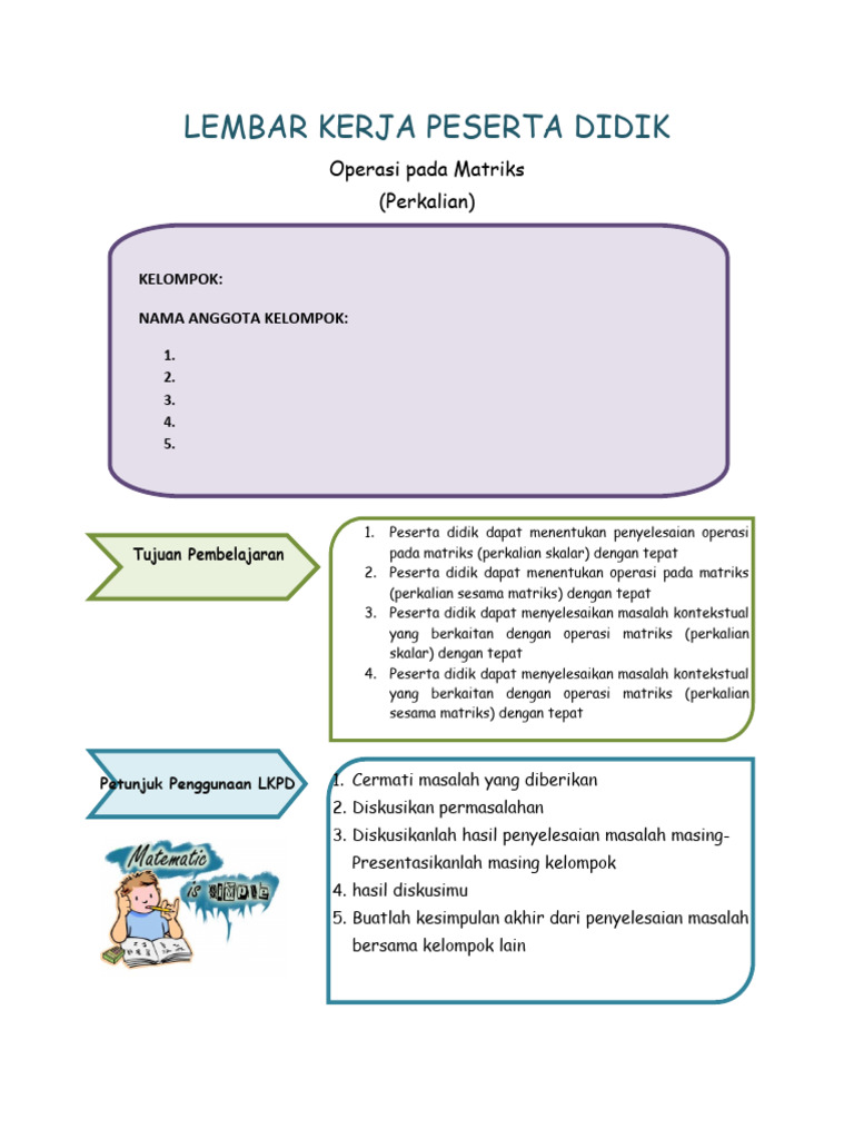 LKPD Perkalian Matriks | PDF | Metode & Bahan Ajar | Komputer