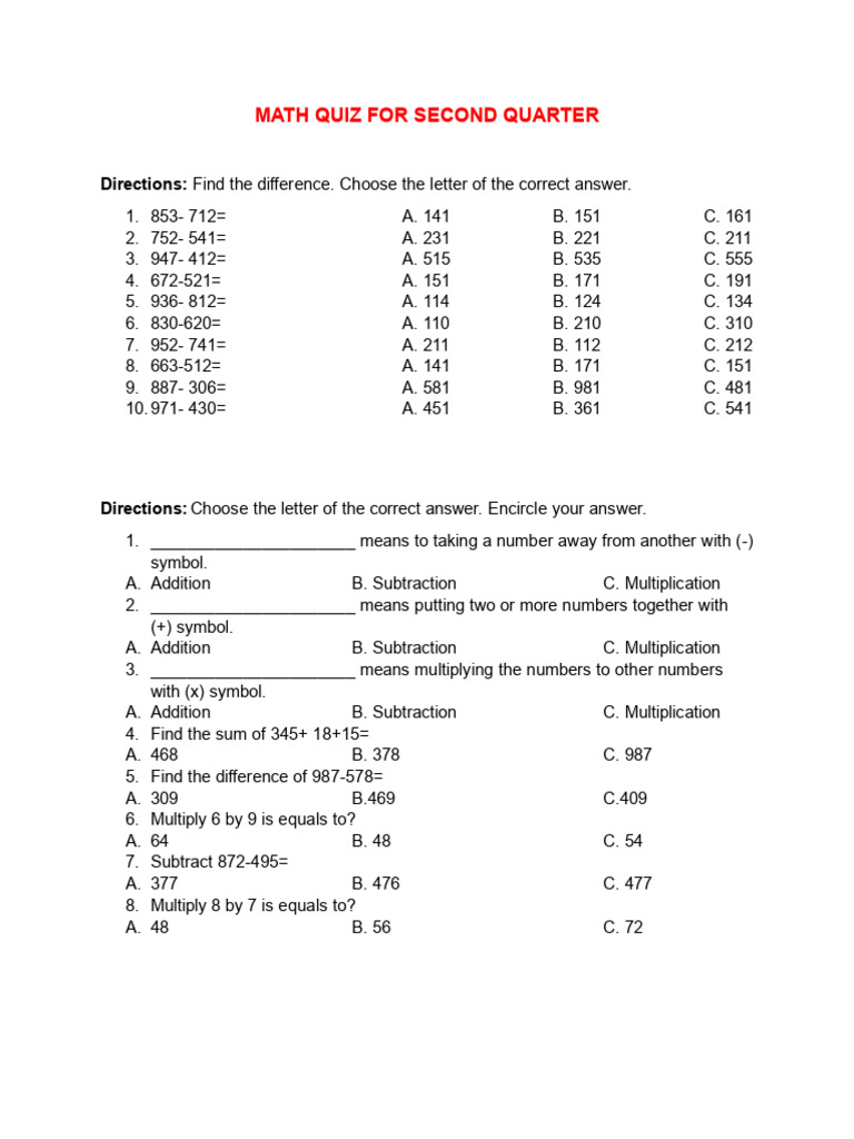 Math Quarter 2 | PDF | Multiplication | Equations