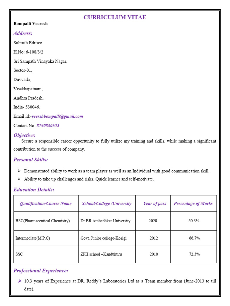 Resume of Veeresh Bompalli (2023) | PDF