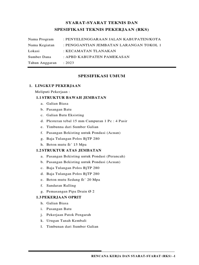 RKS Penggantian Jembatan | PDF | Griya & Taman