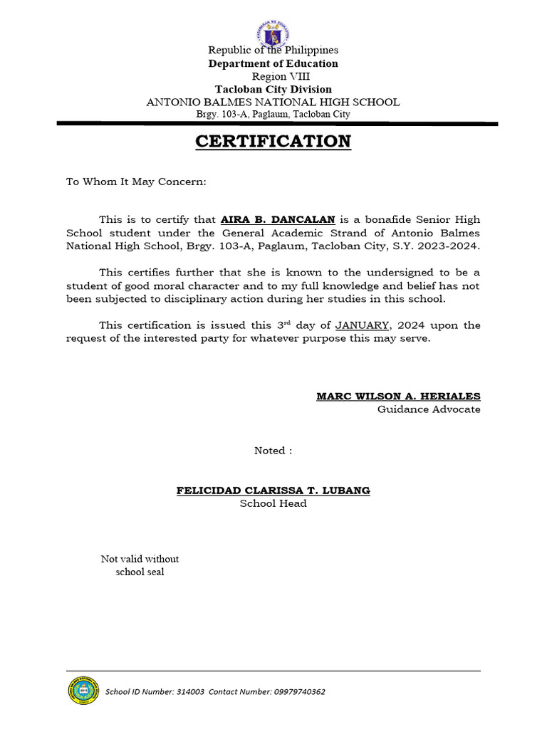 GMC Certification SHS For-Undergrad | PDF | Science