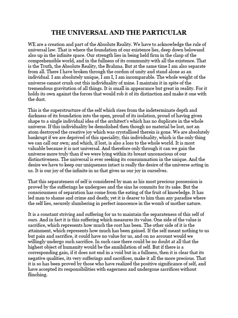 The Universal and The Particular | PDF | Ātman (Hinduism) | Brahman