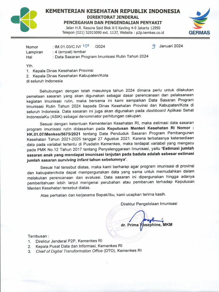 Data Sasaran Program Imunisasi Rutin Tahun 2024 - 240109 - 174538 | PDF