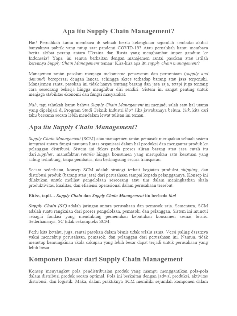 Apa Itu Supply Chain Management | PDF