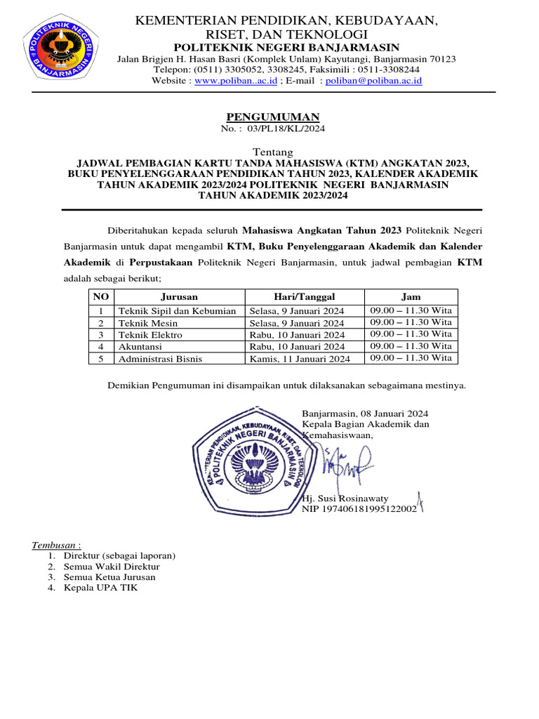 Jadwal Pembagian KTM Angkatan 2023 | PDF