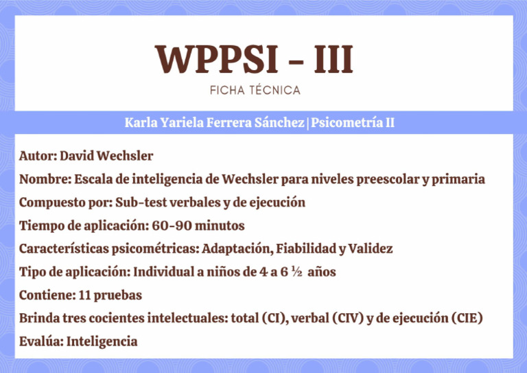 Ficha Técnica WPPSI-III | PDF