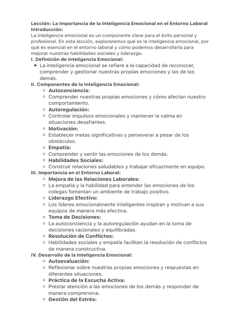 Lección La Importancia De La Inteligencia Emocional En El Entorno