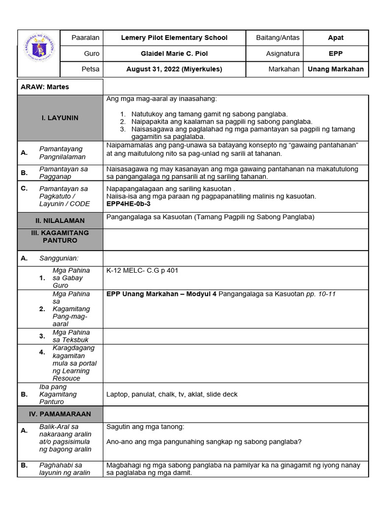 DLL Epp4 Week 2 Aug31 | PDF